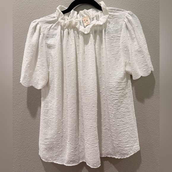 7th Ray | Tops | 7th Ray White Textured Ruffle Neck Blouse Effortlessly ...